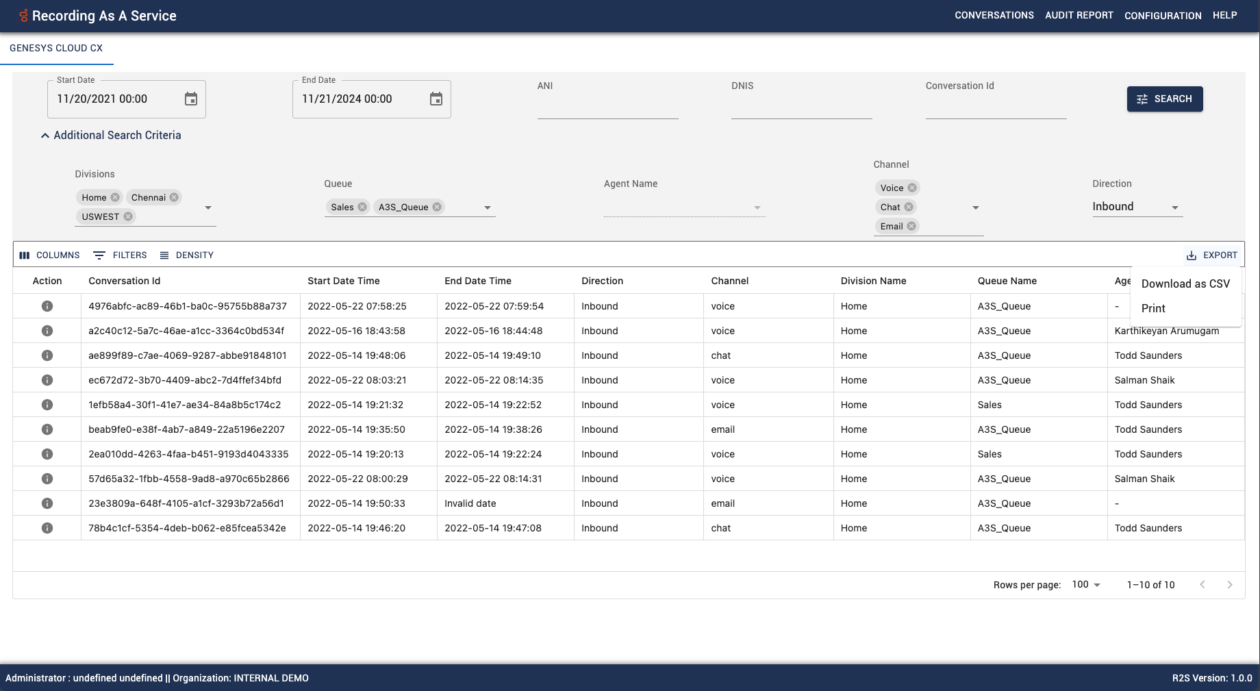 Simple user portal for searching and reviewing interactions Omnichannel ...